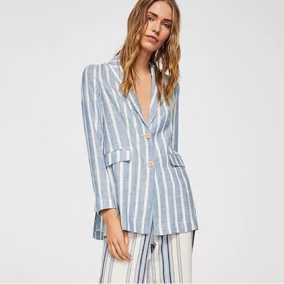 Mango | Jackets & Coats | Mango Blue And White Striped Linen Light ...